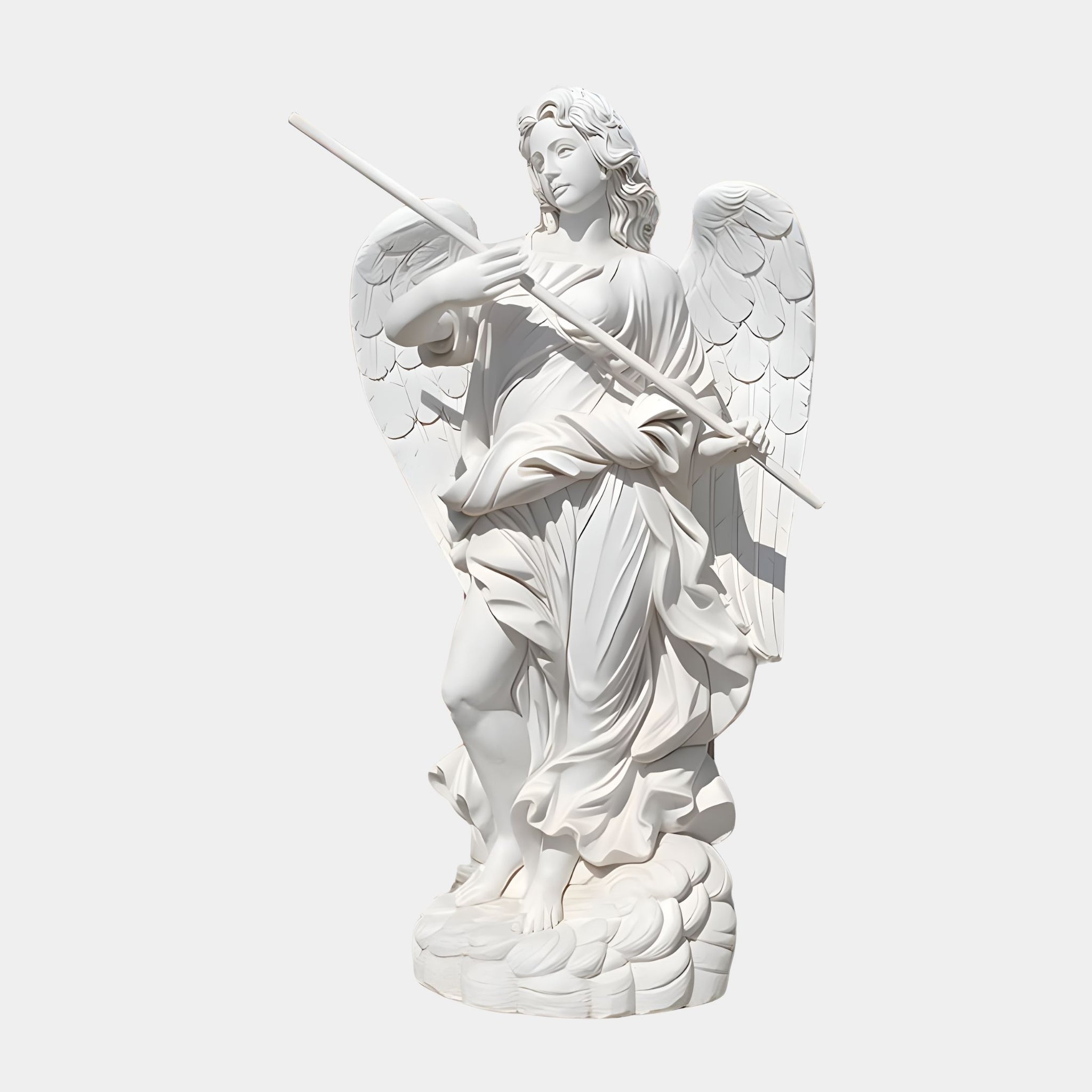 Defender Staff Angel Marble Sculpture | Hand-Carved Outdoor Art