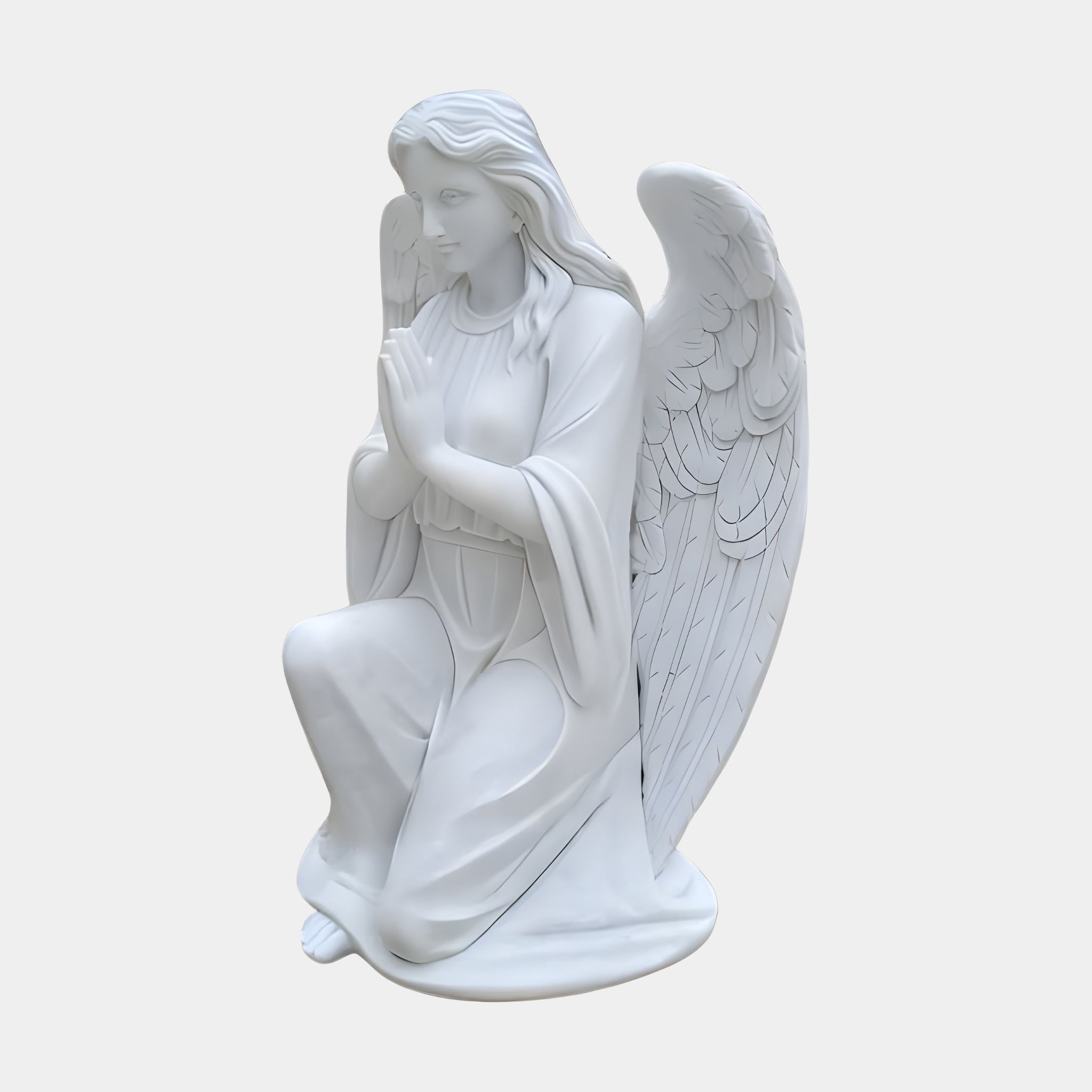 Humble Kneeling Angel Marble Sculpture | Serene Garden Art