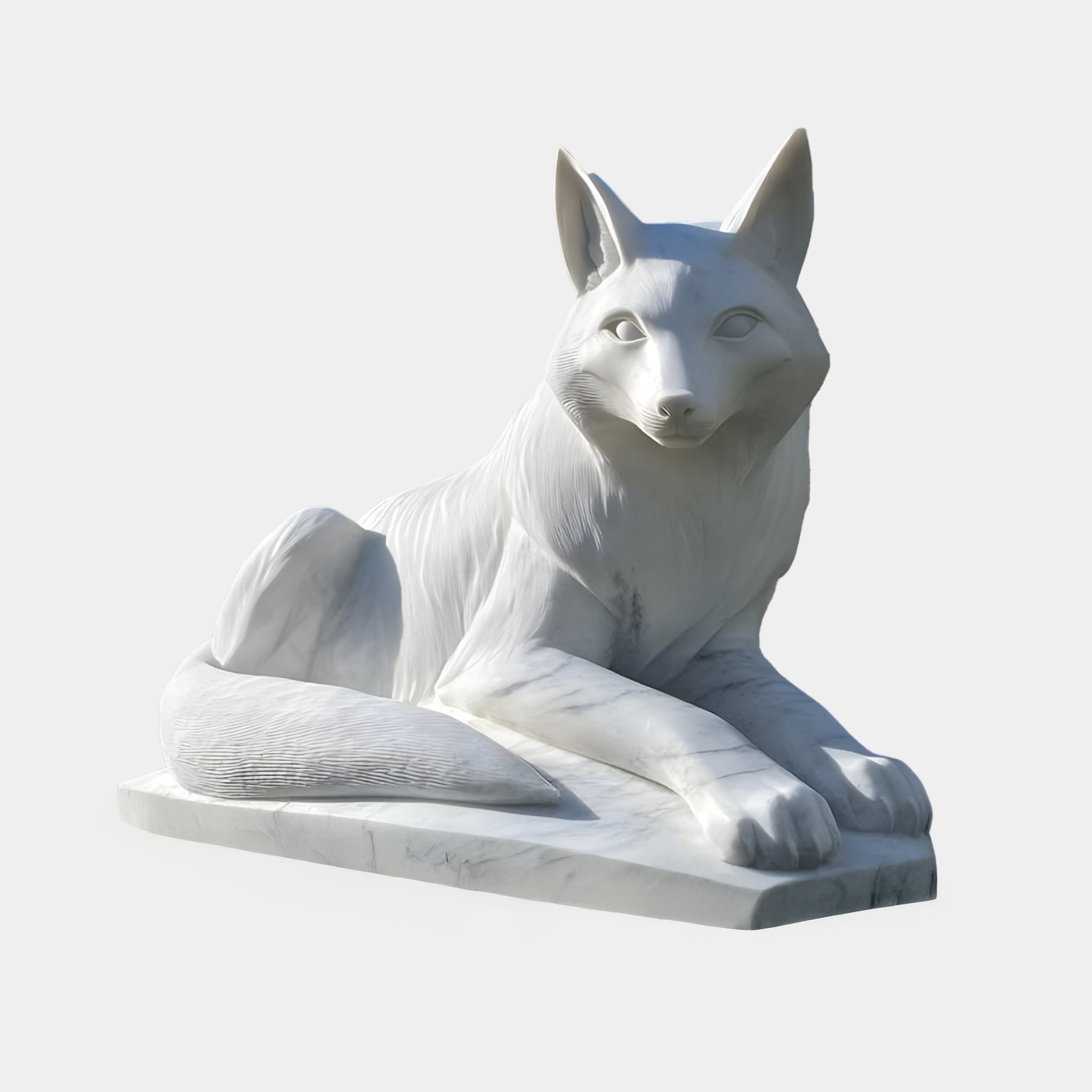 Alert Lying Fox Marble Sculpture | Hand-Carved Outdoor Elegance