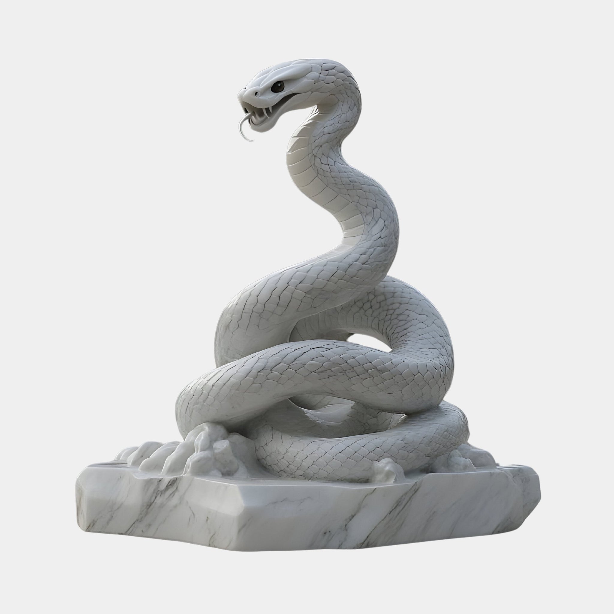 Giant Coiled Snake White Marble Sculpture | Custom Outdoor Art