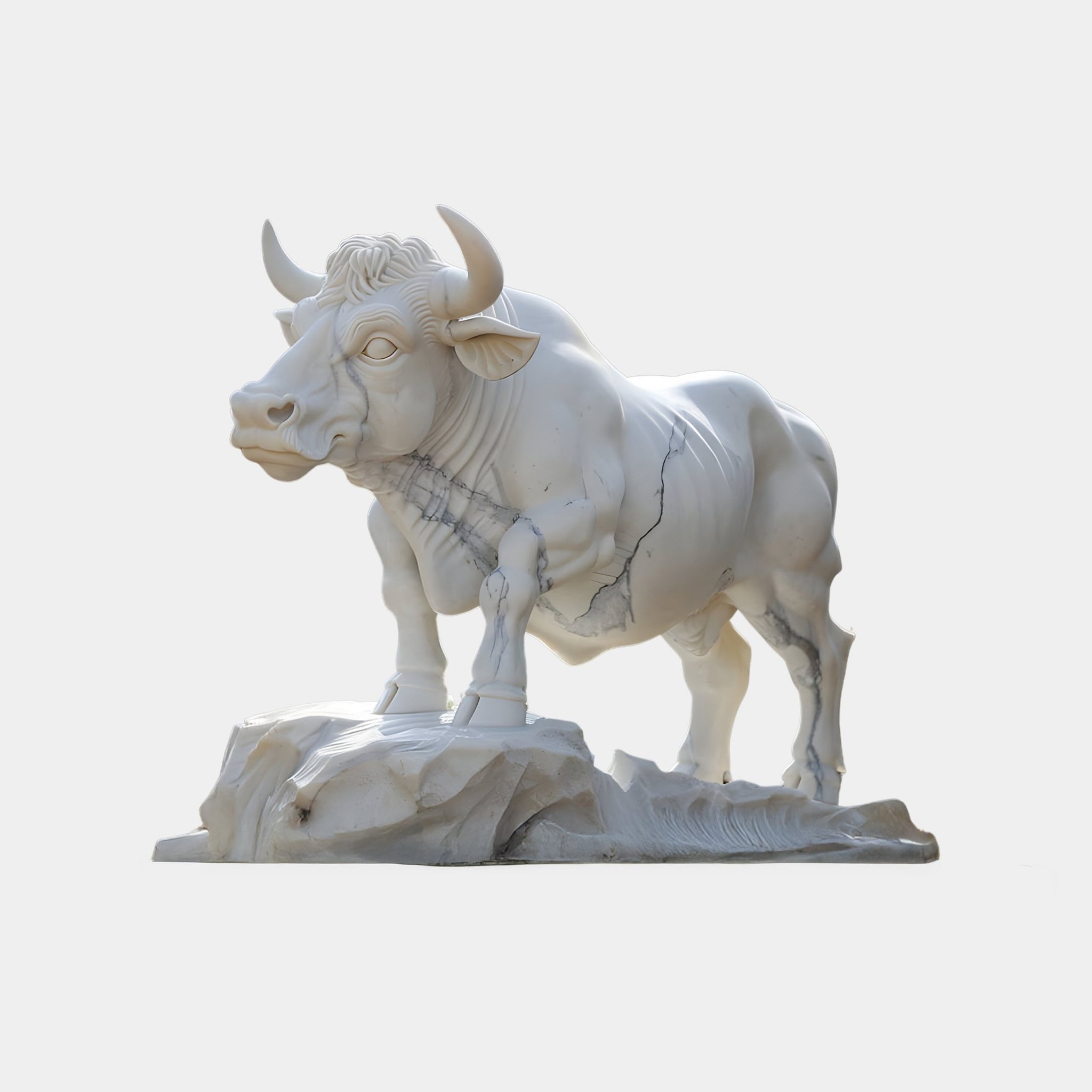 Stoic Bull White Marble Sculpture 120cm | Custom Outdoor Art