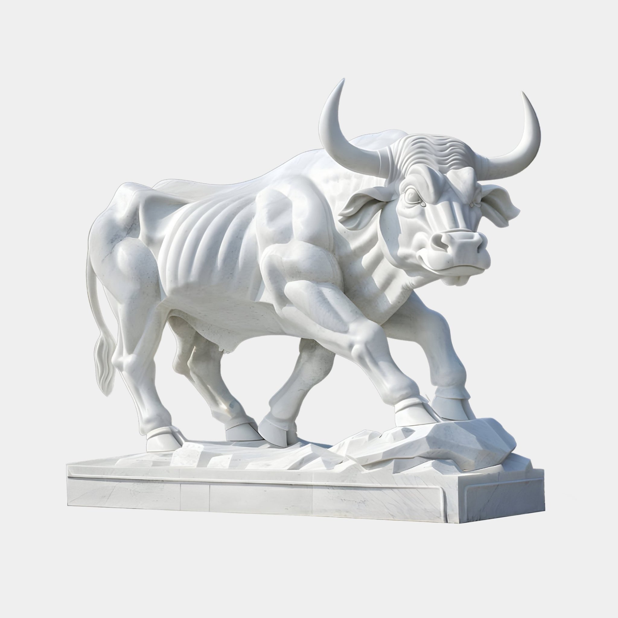 Powerful Bull White Marble Sculpture 150cm | Custom Outdoor Art