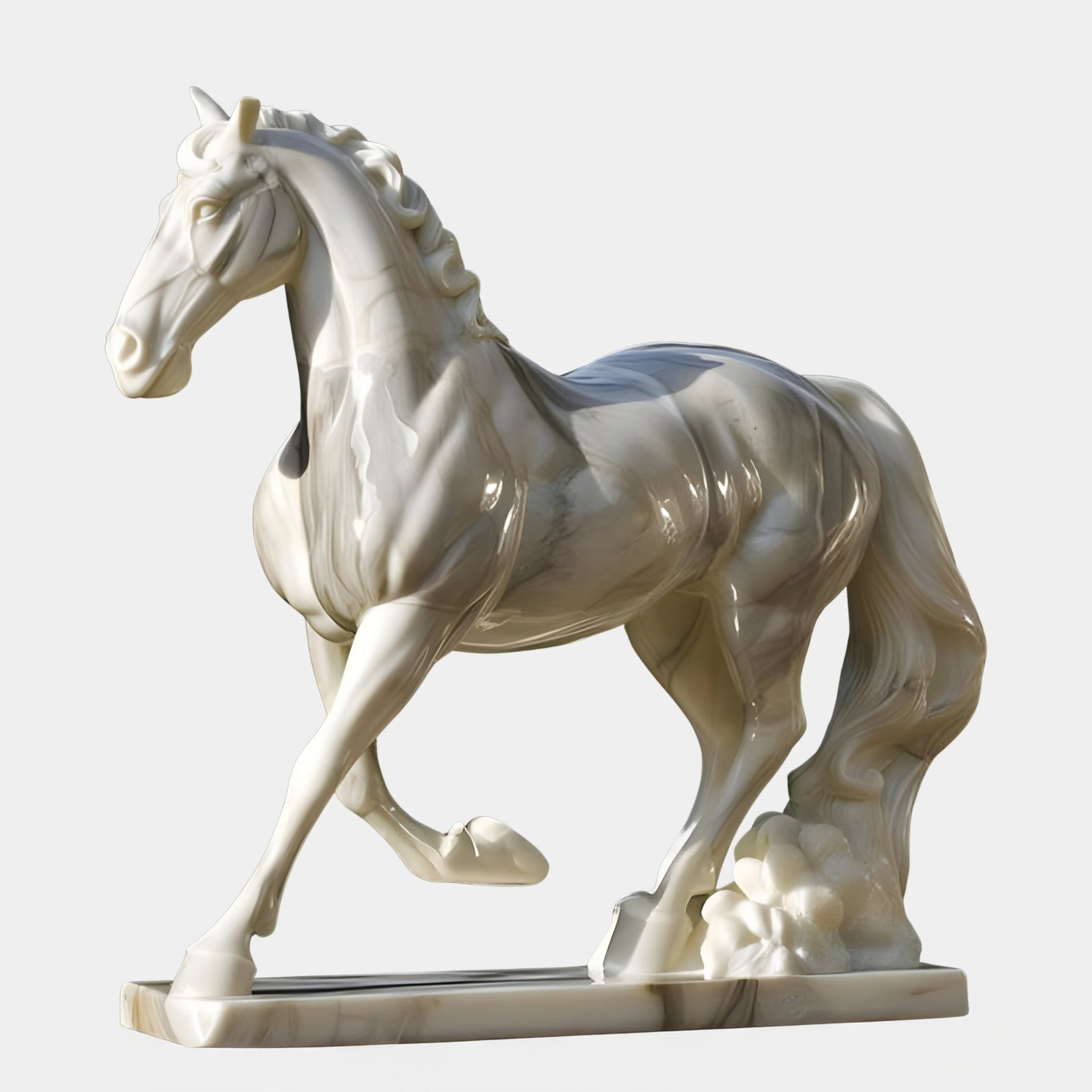 Elegant Striding Horse White Marble Sculpture | Custom Outdoor Art