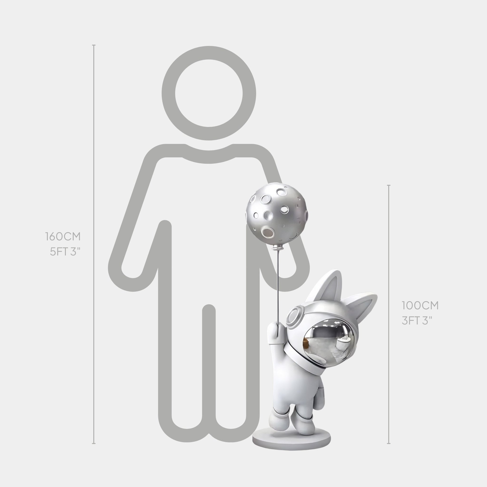 Cosmic Chrome Bunny Astronaut Statue 100cm | Moon Balloon Décor