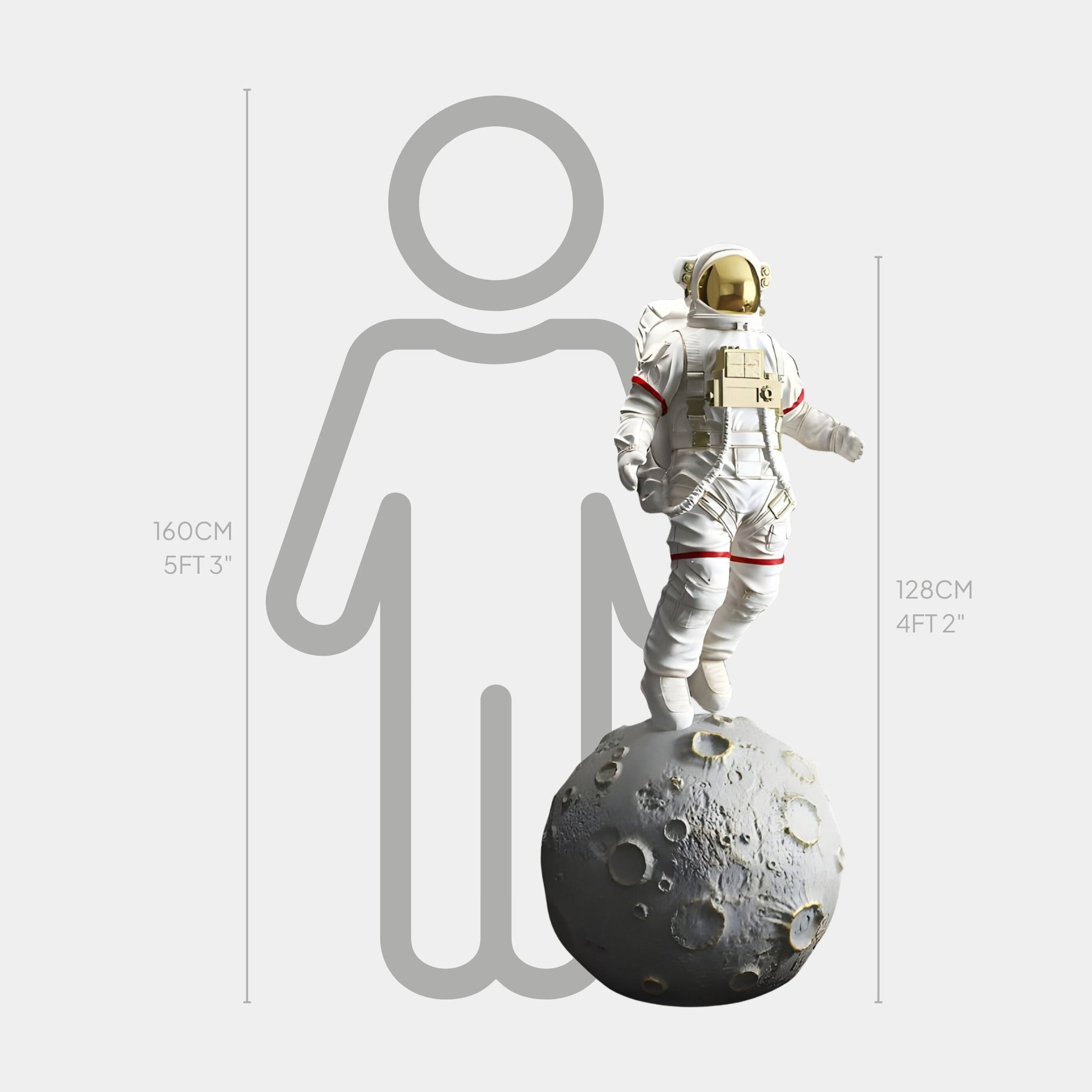 White & Gold Astronaut Sculpture 128cm | Moonwalk-Inspired Décor