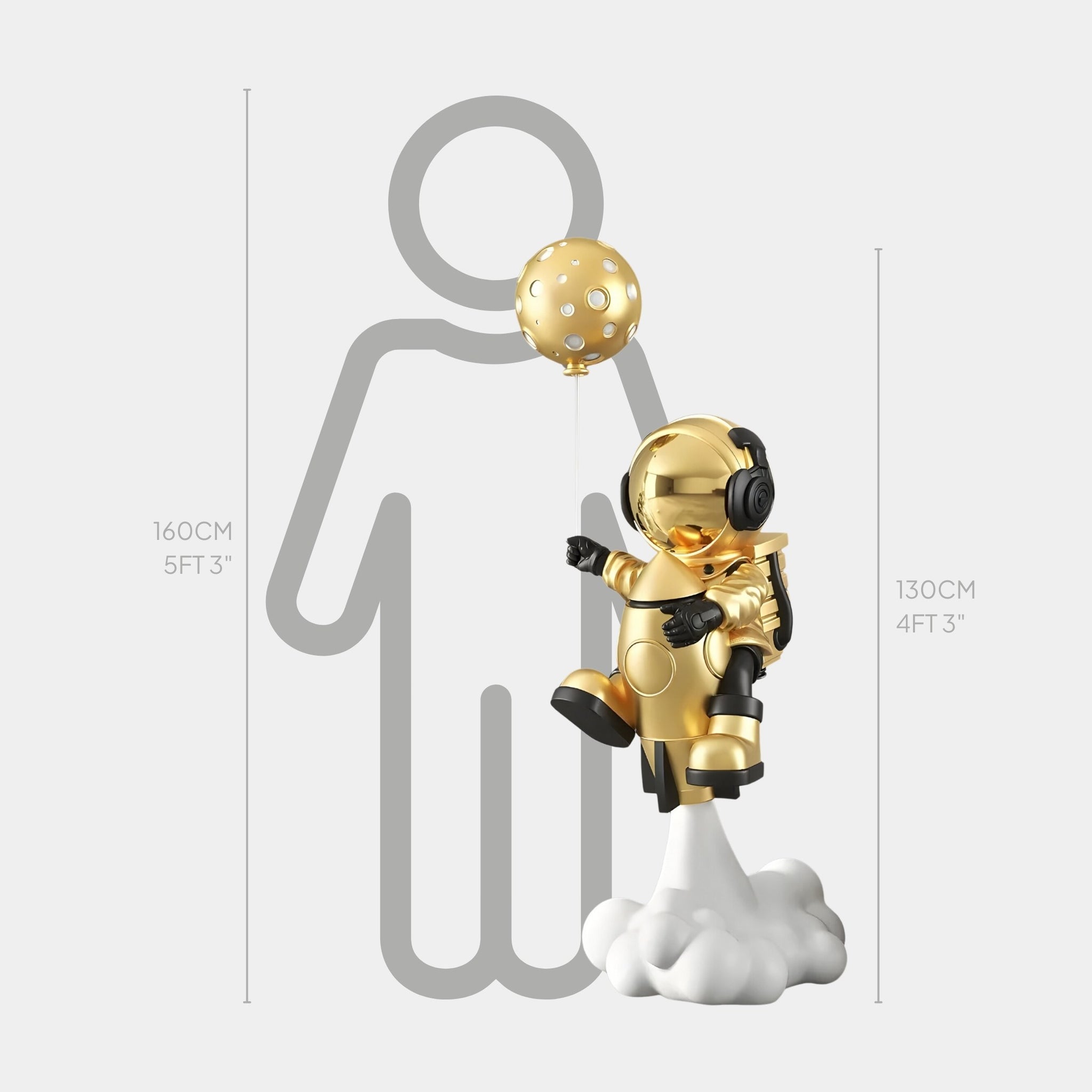 Celestial Gold Astronaut Rocket Sculpture 130cm | Cosmic Décor
