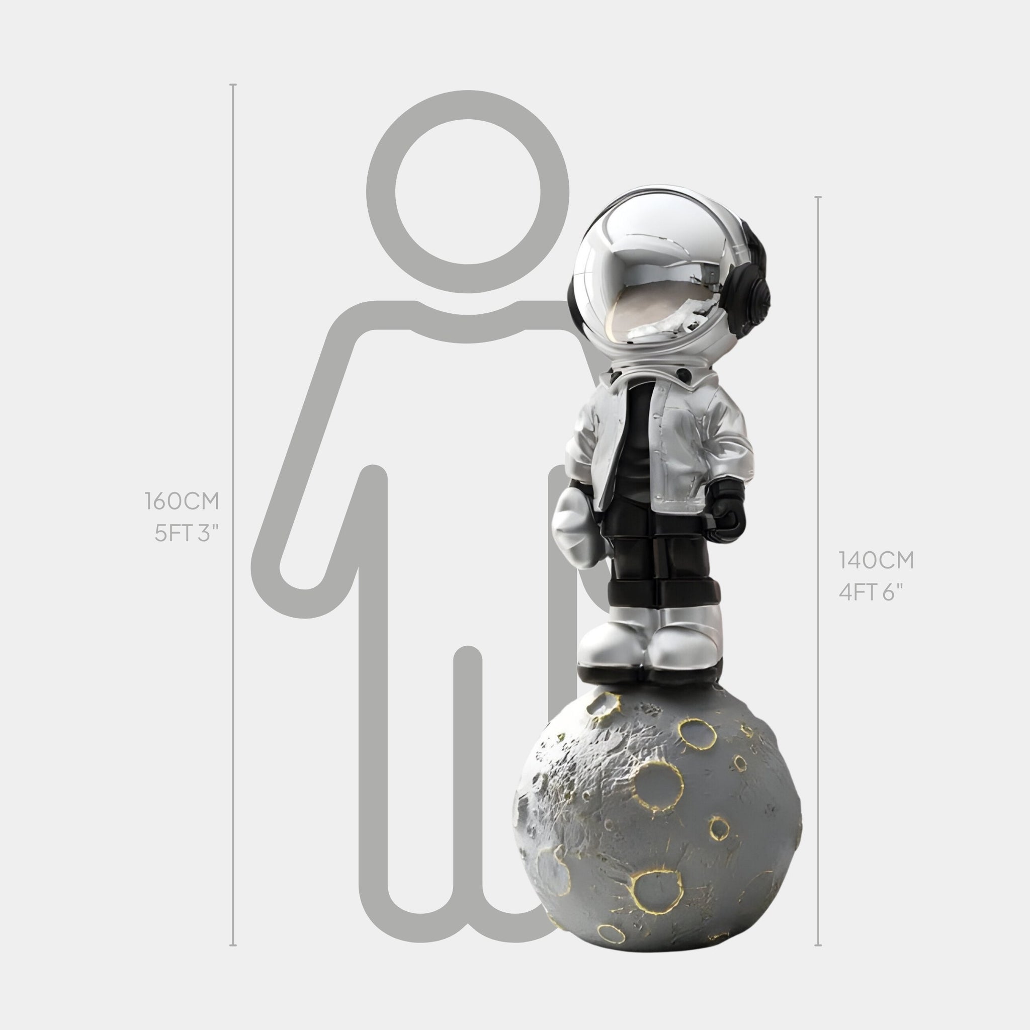 Lunar Silver Astronaut Sculpture 140cm | Beats On Moon Display