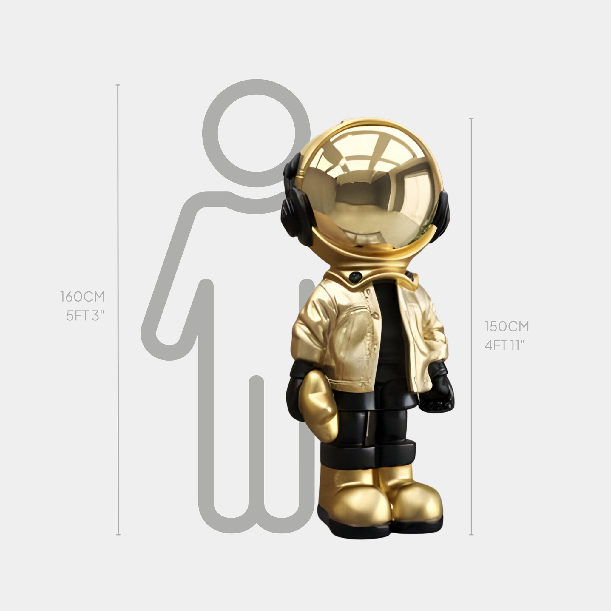 Celestial Gold Astronaut Sculpture 150cm | Life-Size Cosmic Décor