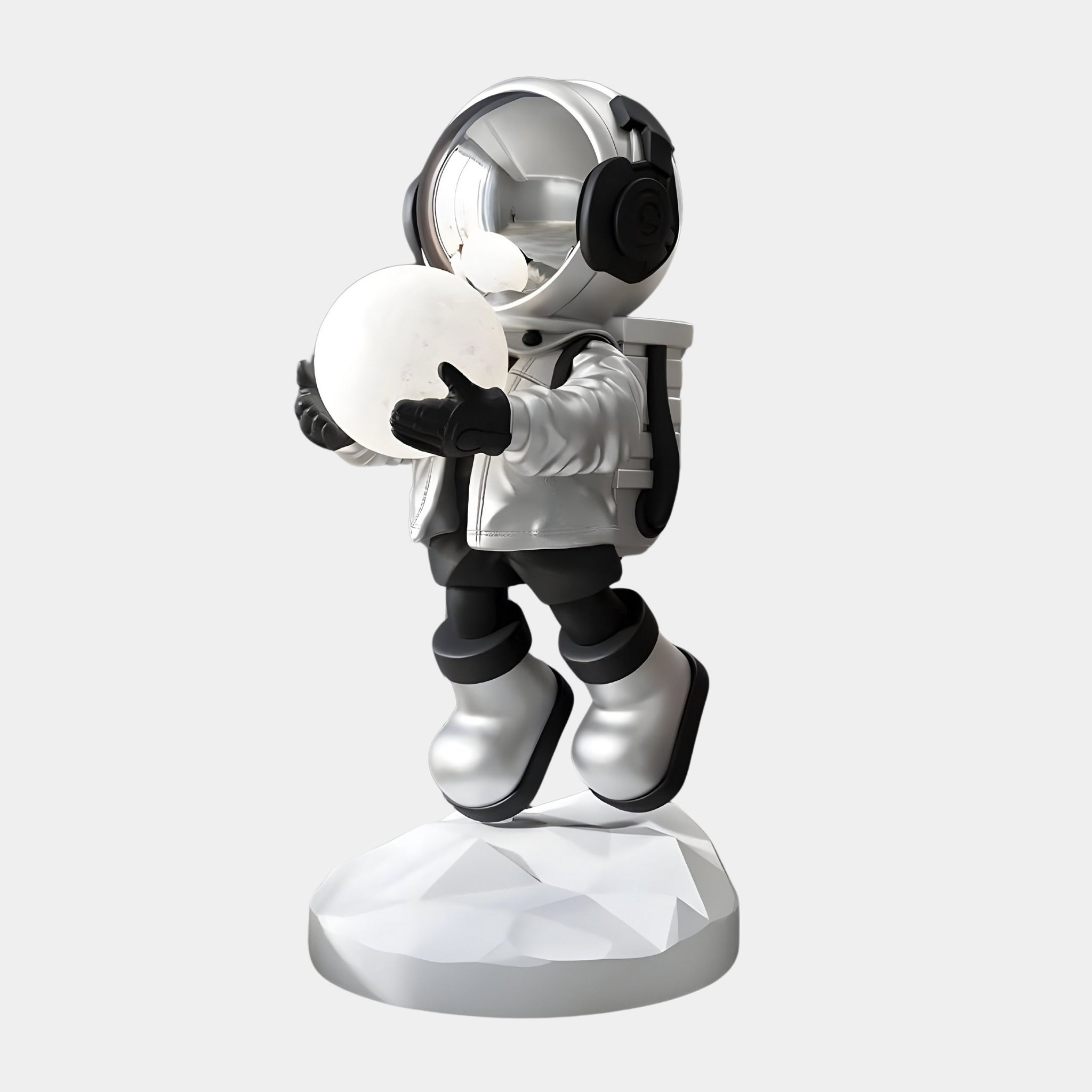 Lunar Silver Astronaut Glow Hover Sculpture 80cm | Futuristic Décor