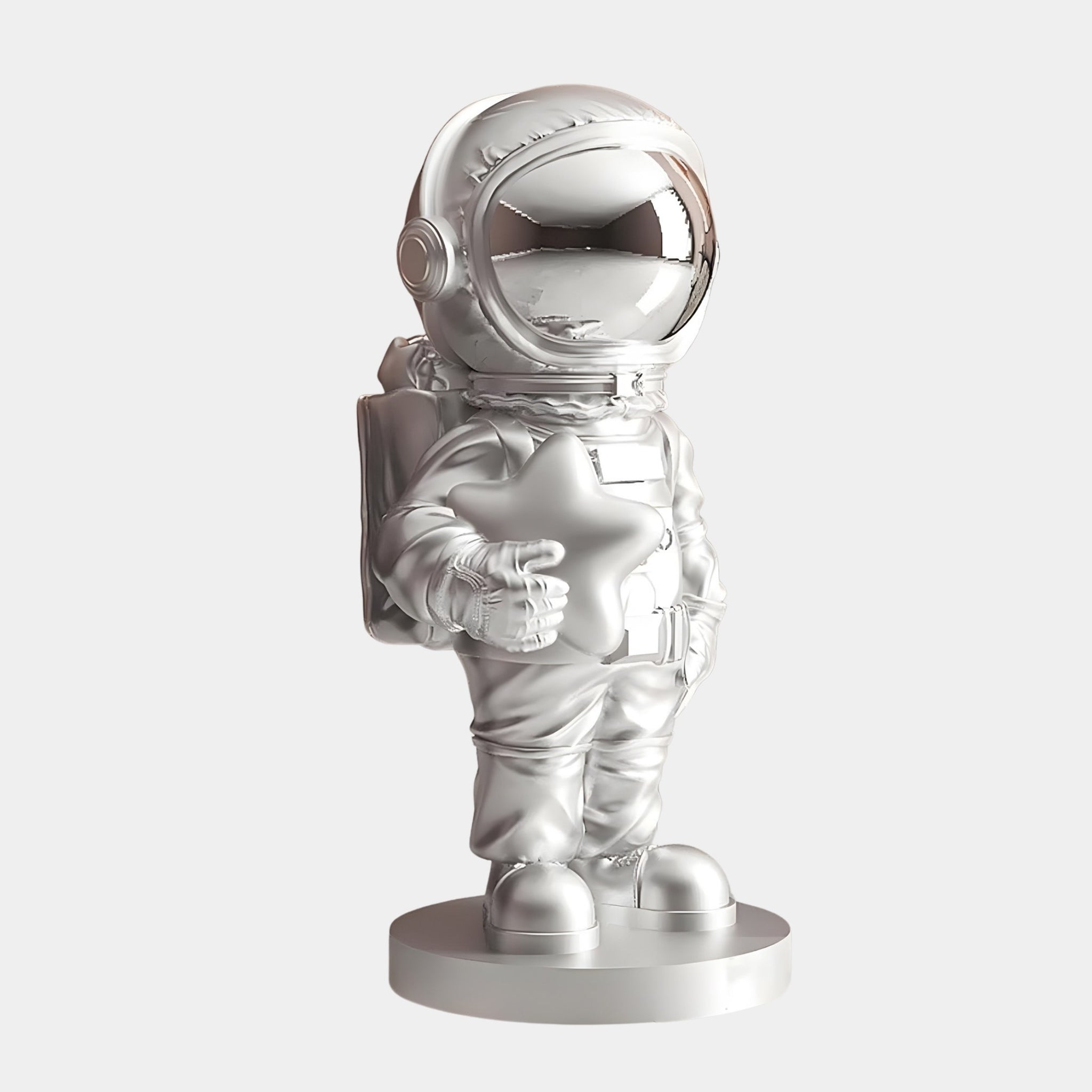 Lunar Silver Astronaut Sculpture 85cm | Star-Holding Décor Accent