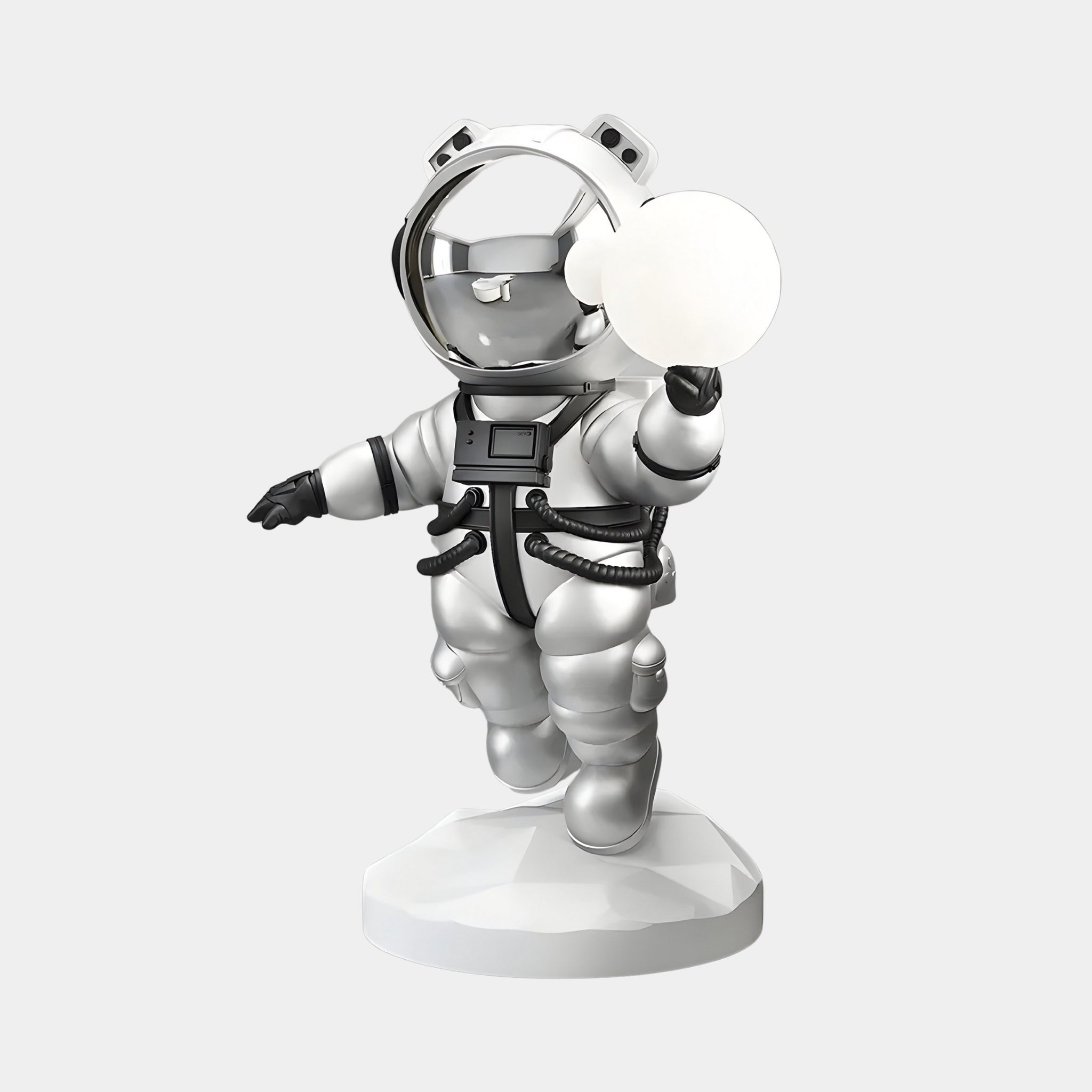 Astral Silver Astronaut Bear Glow Sculpture 90cm | Modern Décor
