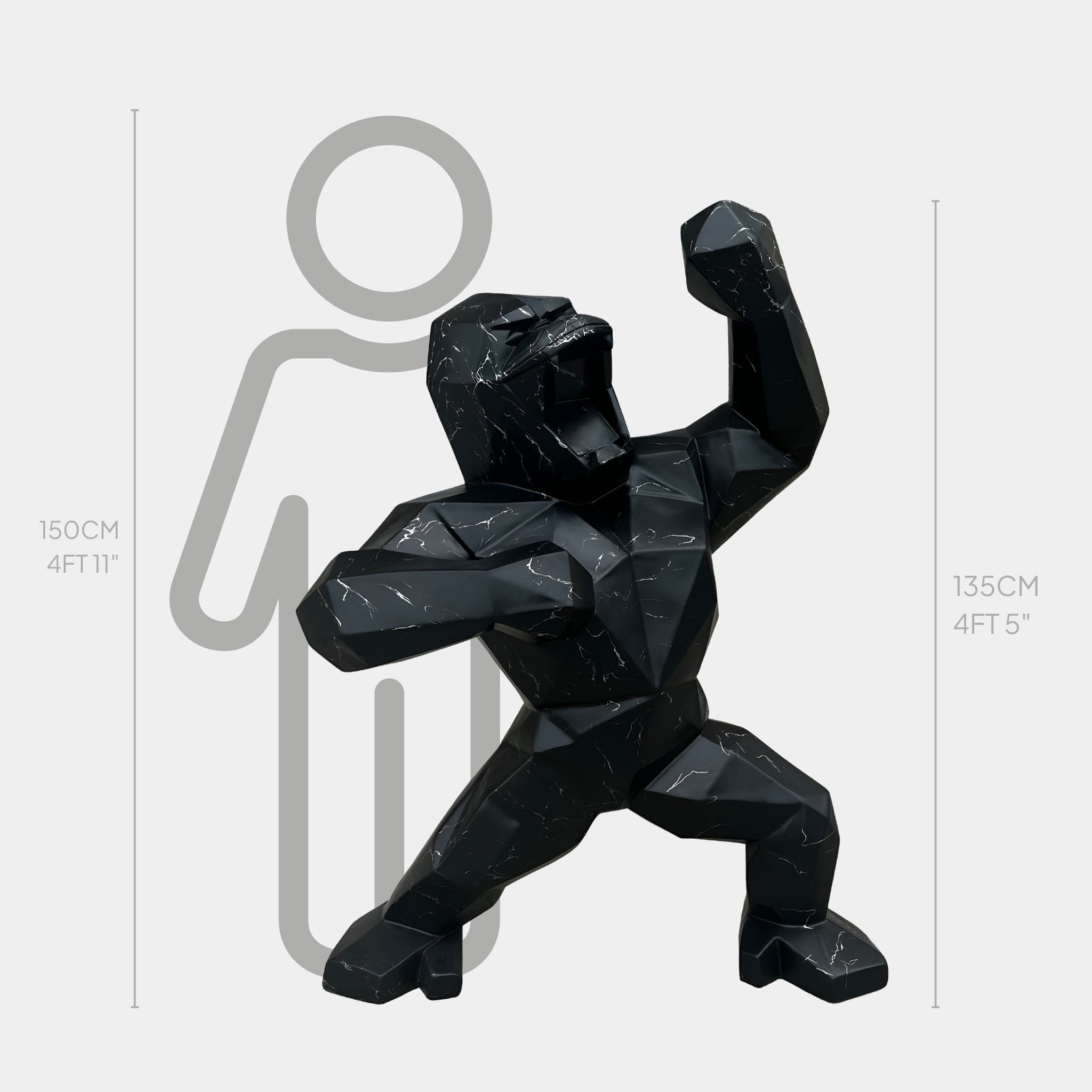 Black Stone Gorilla Sculpture 135cm | Giant Sculptures