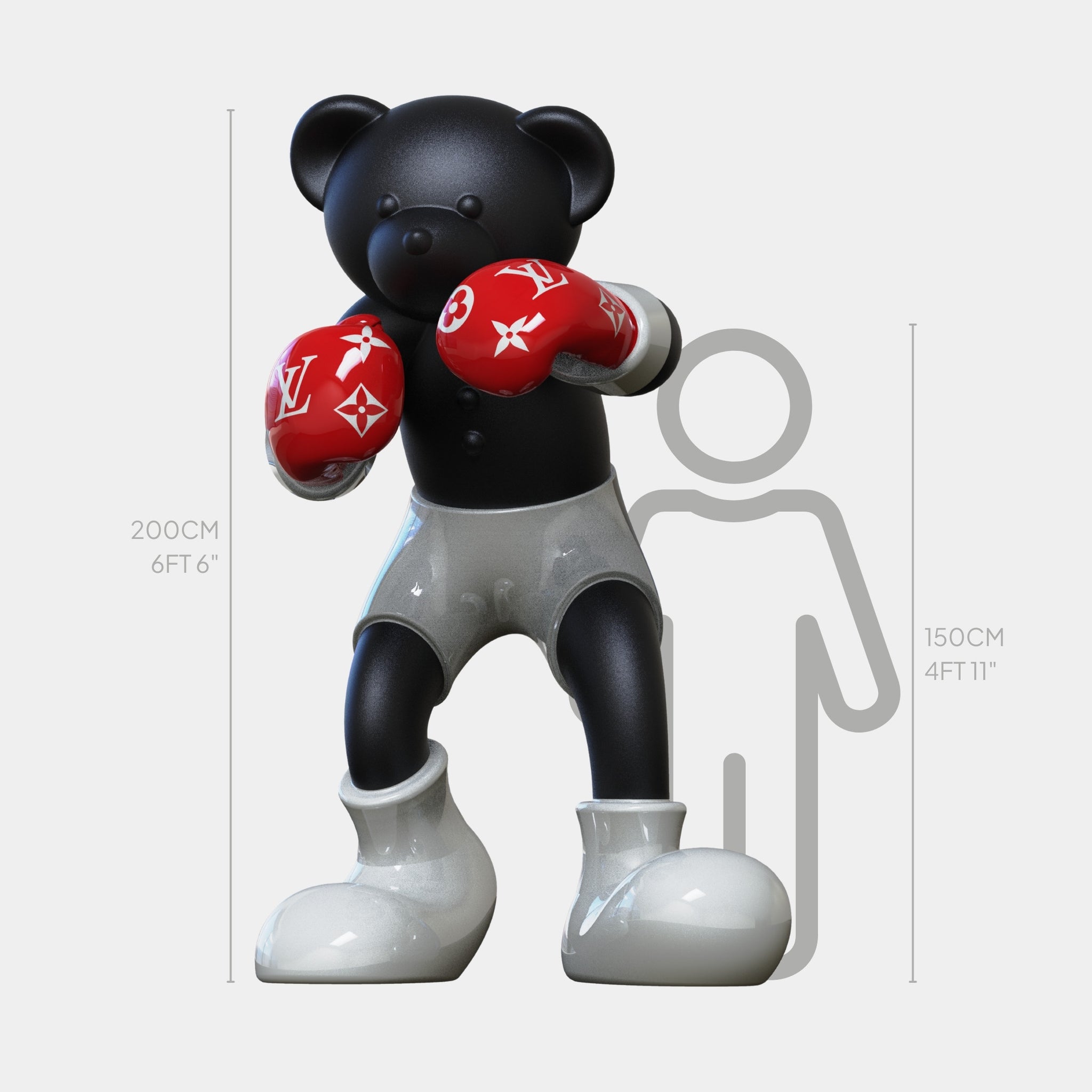 Gacko Black & Red LV Boxer Bear Sculpture 200cm | Giant
