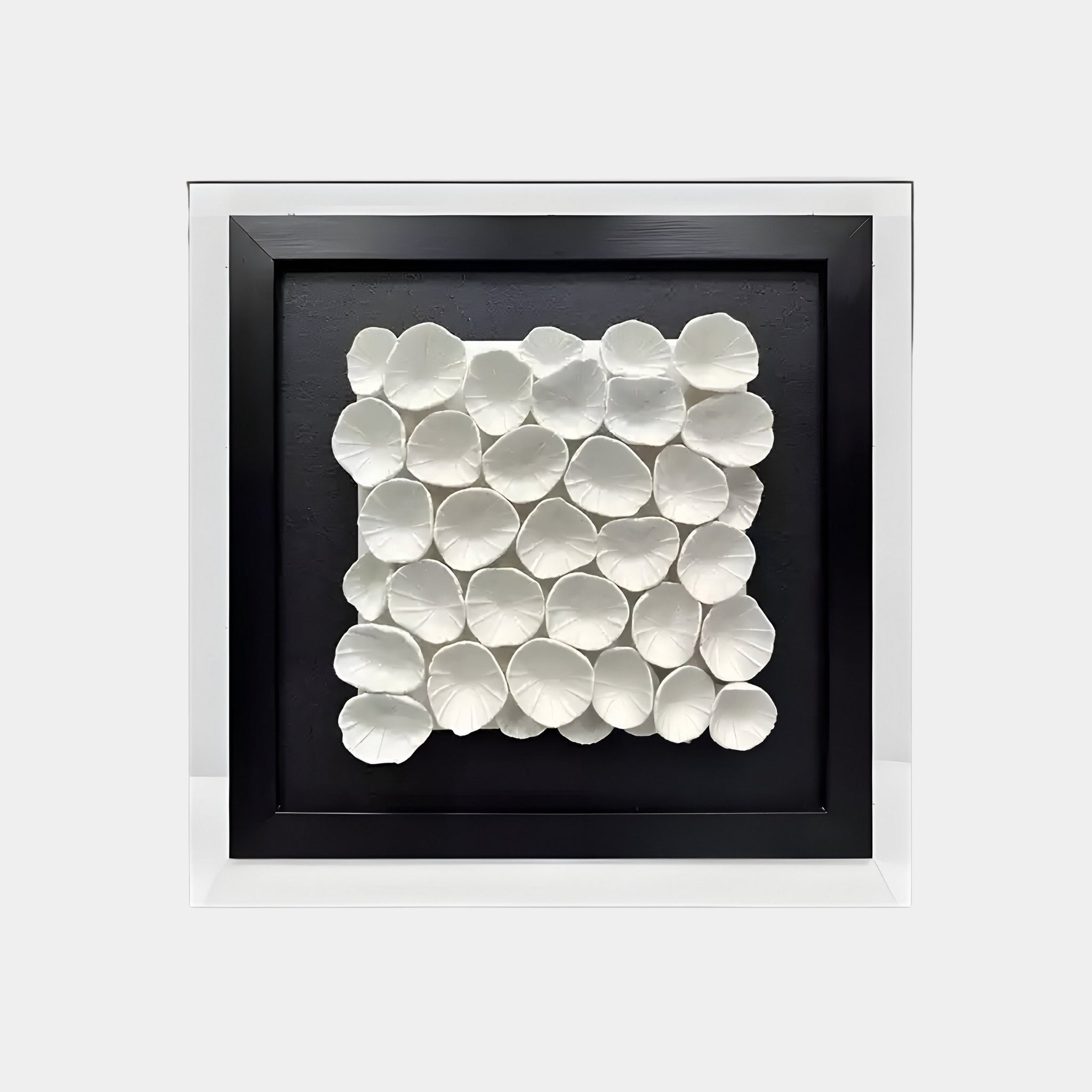 Harmonia 3D Ceramic Petal Wall Sculpture With Black Frame & Acrylic Bo