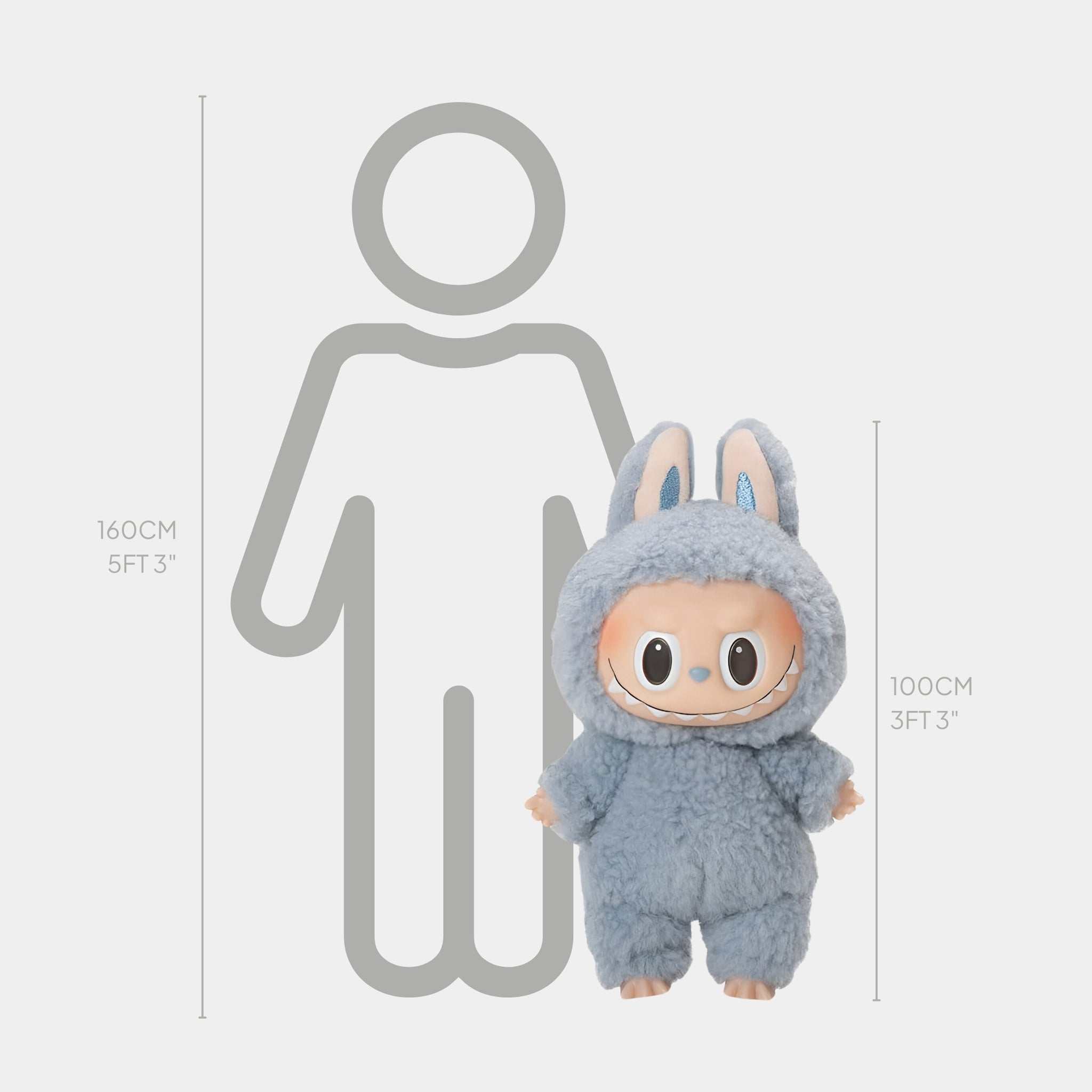Frost Blue Labubu Sculpture | 100cm Faux-Fur Character Figure